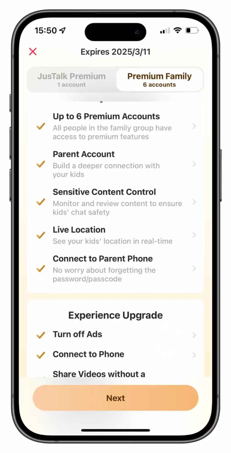 添加家长账户 - JusTalk Kids
